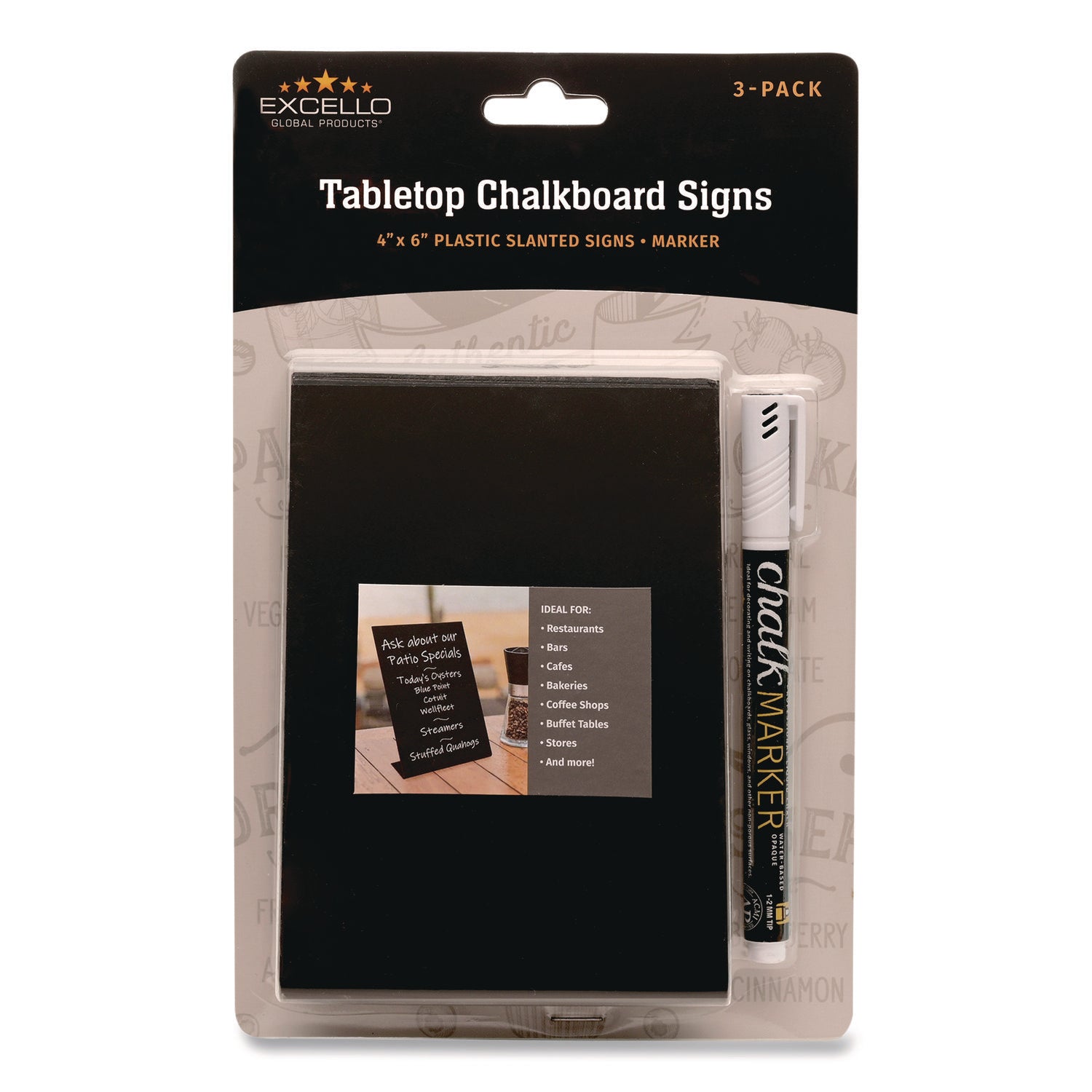 Excello Global Products® Tabletop Chalkboard Signs, Black Surface, 4 x ...