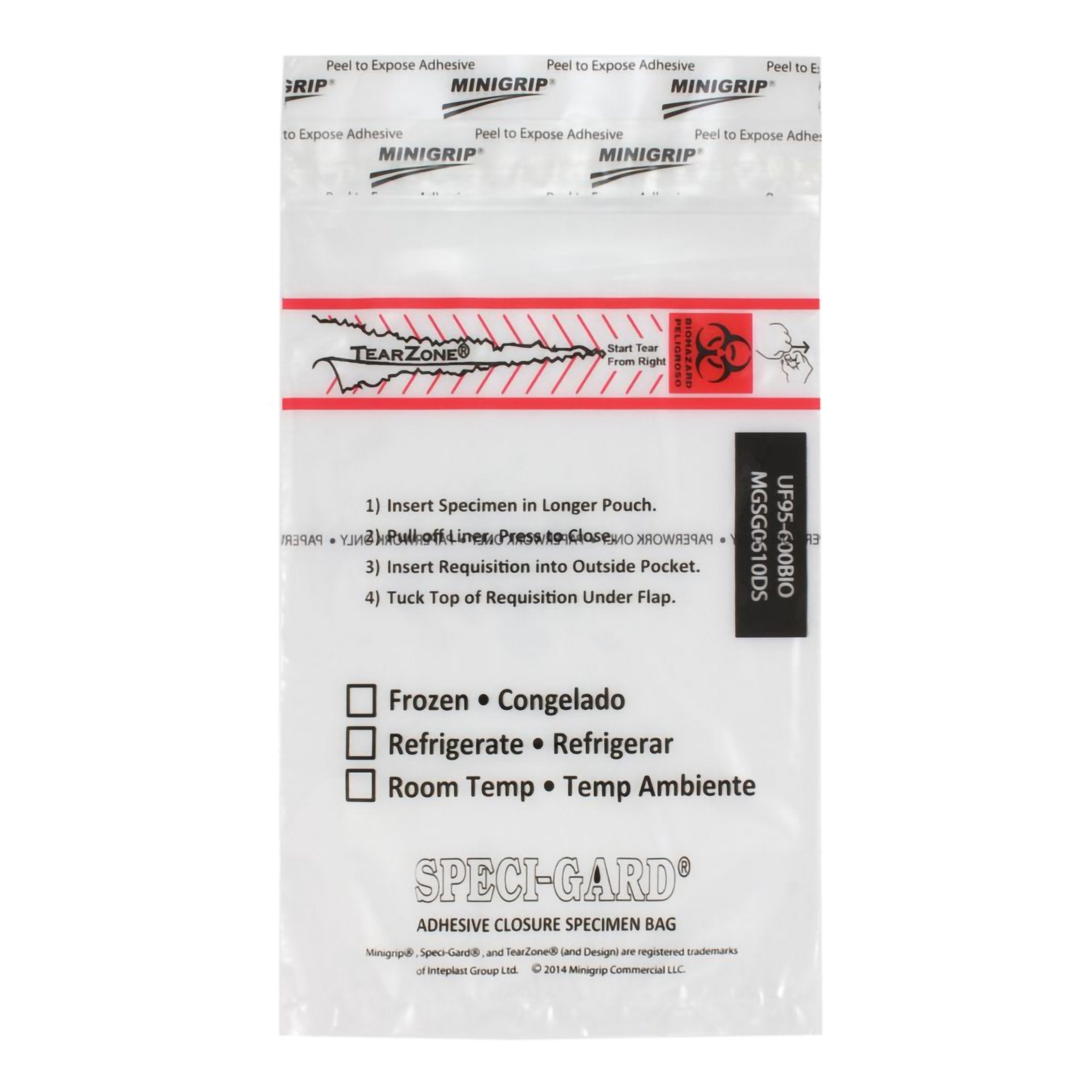 Speci-Gard® Specimen Transport Bag with Document Pouch 6 X 10 Inch Adh ...