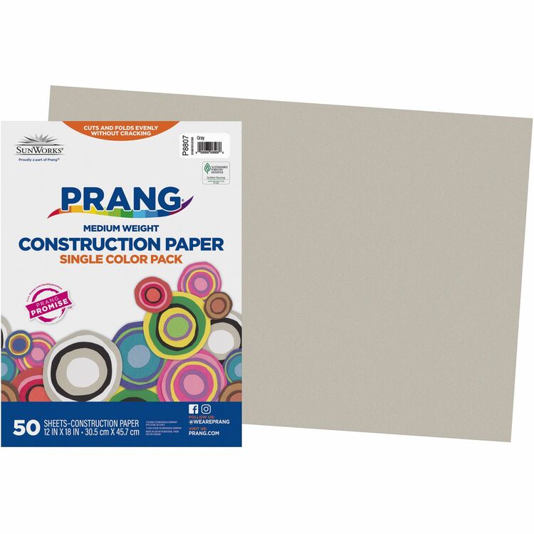 Prang Construction Paper, 58 lbs., 12 x 18, Gray, 50 Sheets/Pack (PAC8 ...