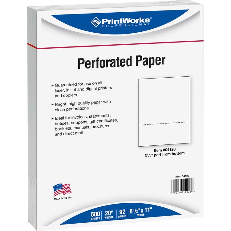 Printworks Perforated Copy Paper, 8 1/2"x11", White, 20 LB, One Ream ...