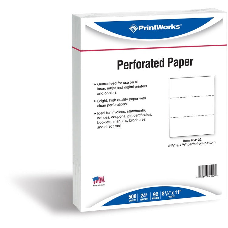 Printworks Perforated Office Paper, 8 1/2"x11", White (PRB04122) 1 Rea ...
