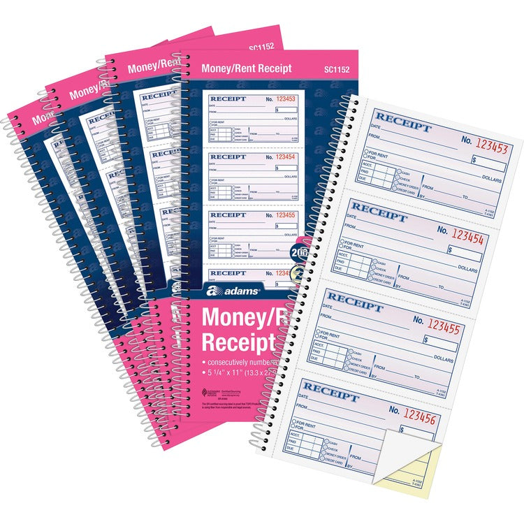 Adams Money Receipt Book, Spiral, 2-Part, 7-5/8" x 11", 1000/PK (ABFSC ...