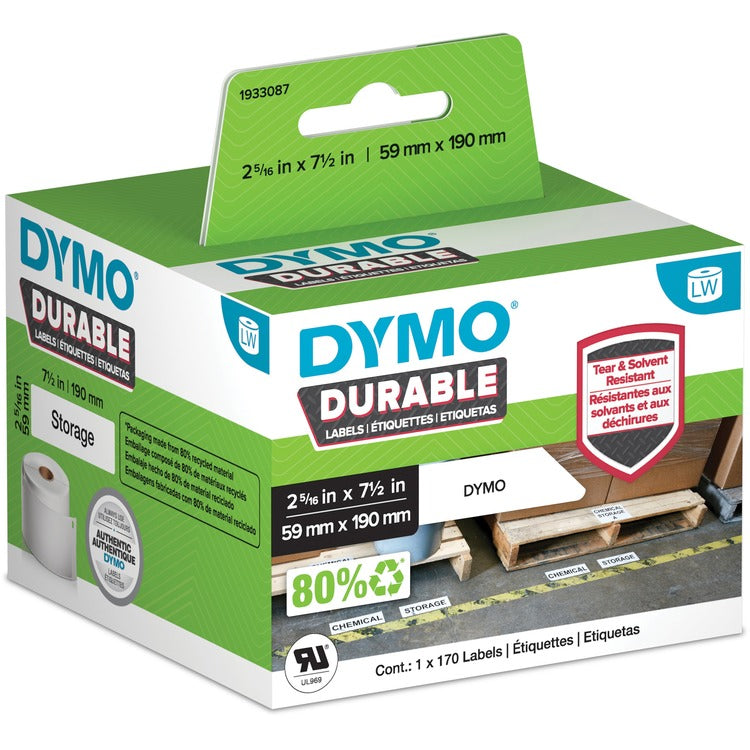 Dymo ID Label, 2 21/64" x 7 31/64" Length, White, Polypropylene, 170/R ...