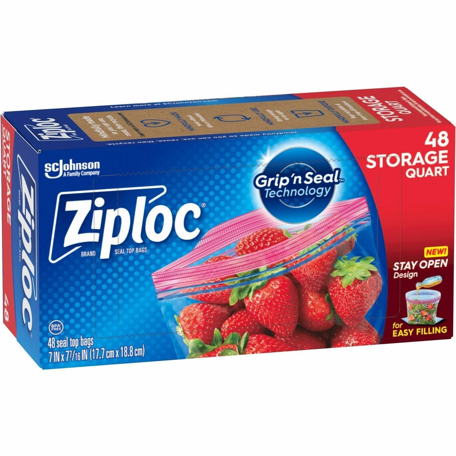 Ziploc® Stand-Up Storage Bags, 1 quart Capacity, Blue, 38/Box, Kit ...