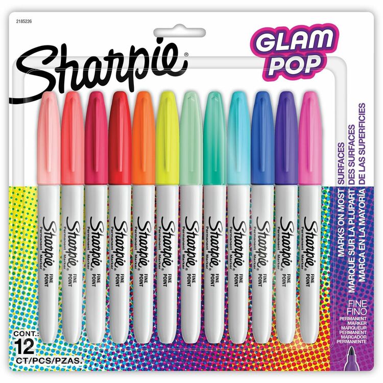 Sanford Glam Pop Permanent Markers, Fine Marker Point, Assorted, 12/Pa ...