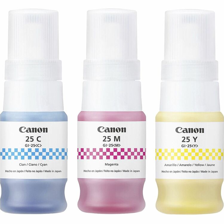Canon GI-25 Ink Bottles, Inkjet, Cyan, Magenta, Yellow, 3000 Pages, 37 ...