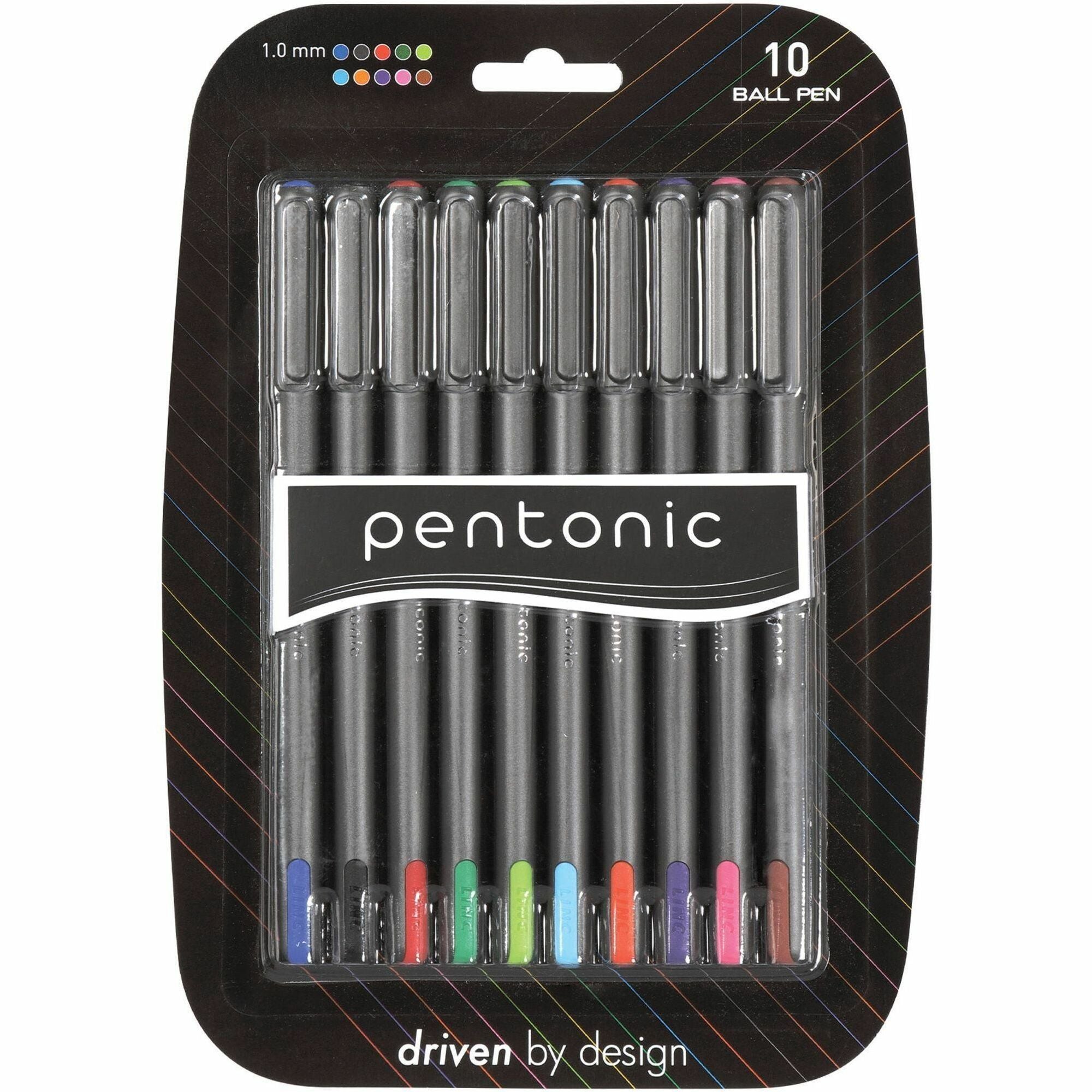 Pentonic Pentonic Ballpoint Pen Set, 1 mm Pen Point, Assorted Ink, Nic ...