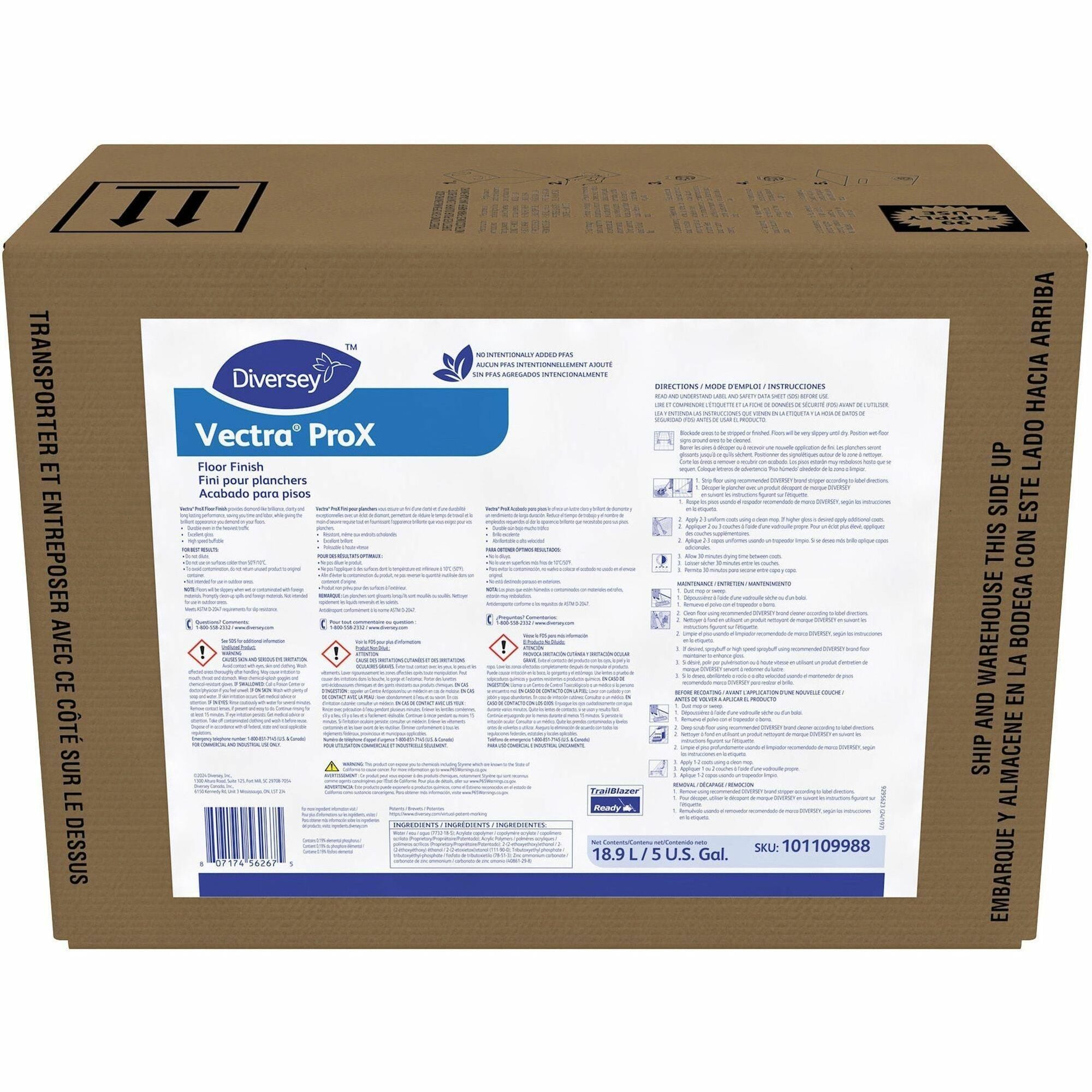 Diversey Care Vectra Floor Finish, Ready-To-Use, 639.1 fl oz (20 quart ...