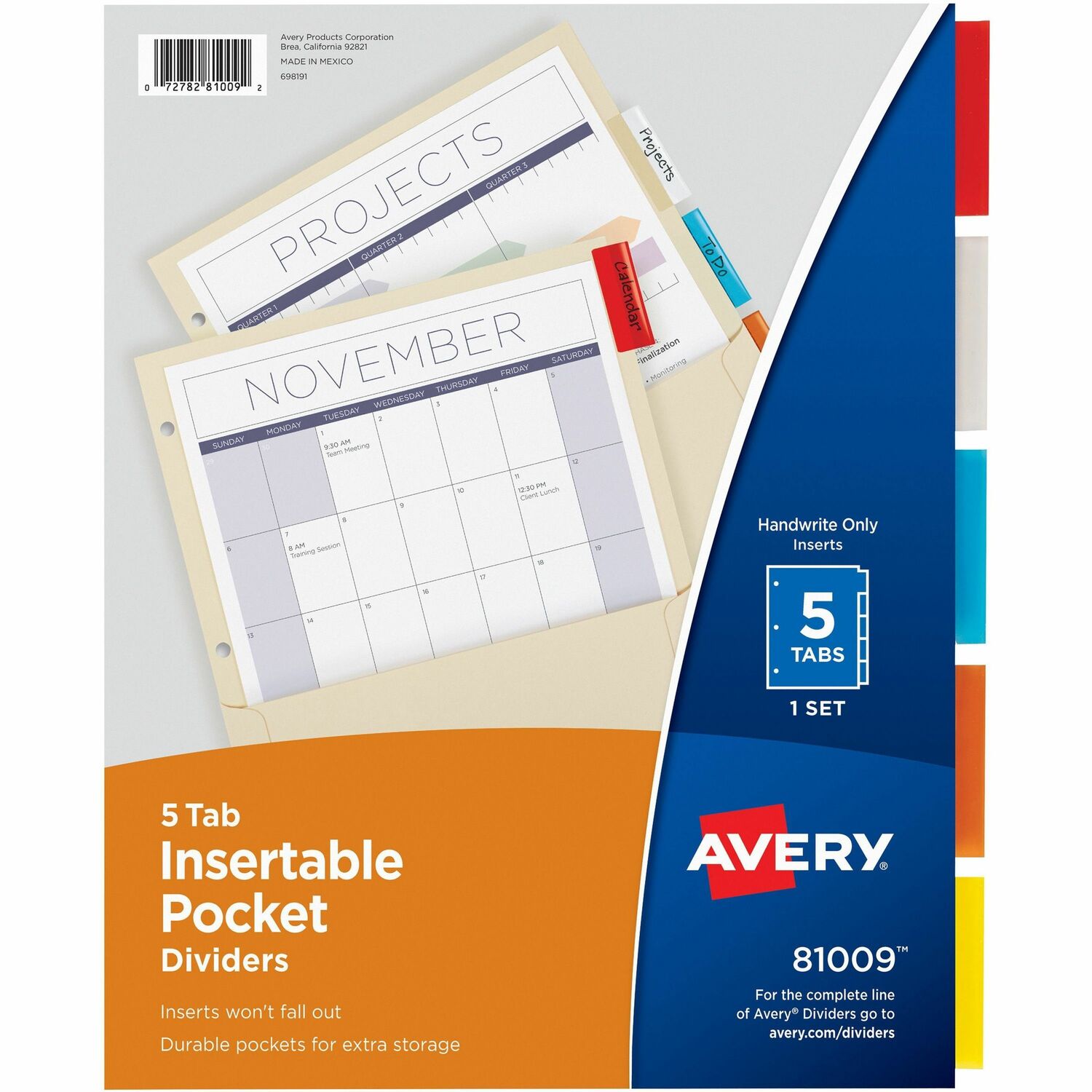 Avery® Pocket Sheet Divider, Assorted Colors (AVE81009) Set of 5 ...