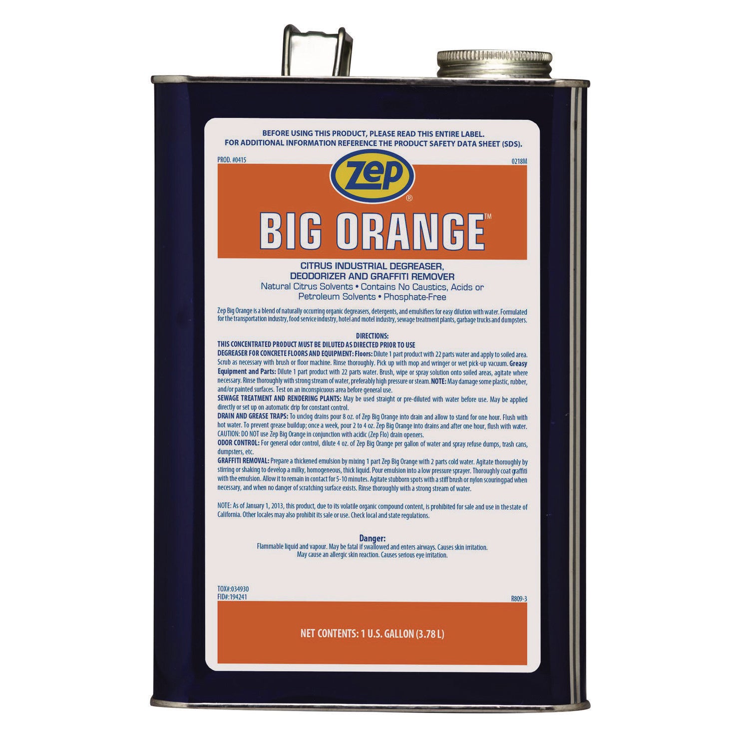 Zep Commercial® Big Orange, 1 gal Bottle, 4/Carton (ZPE41524) Case of ...
