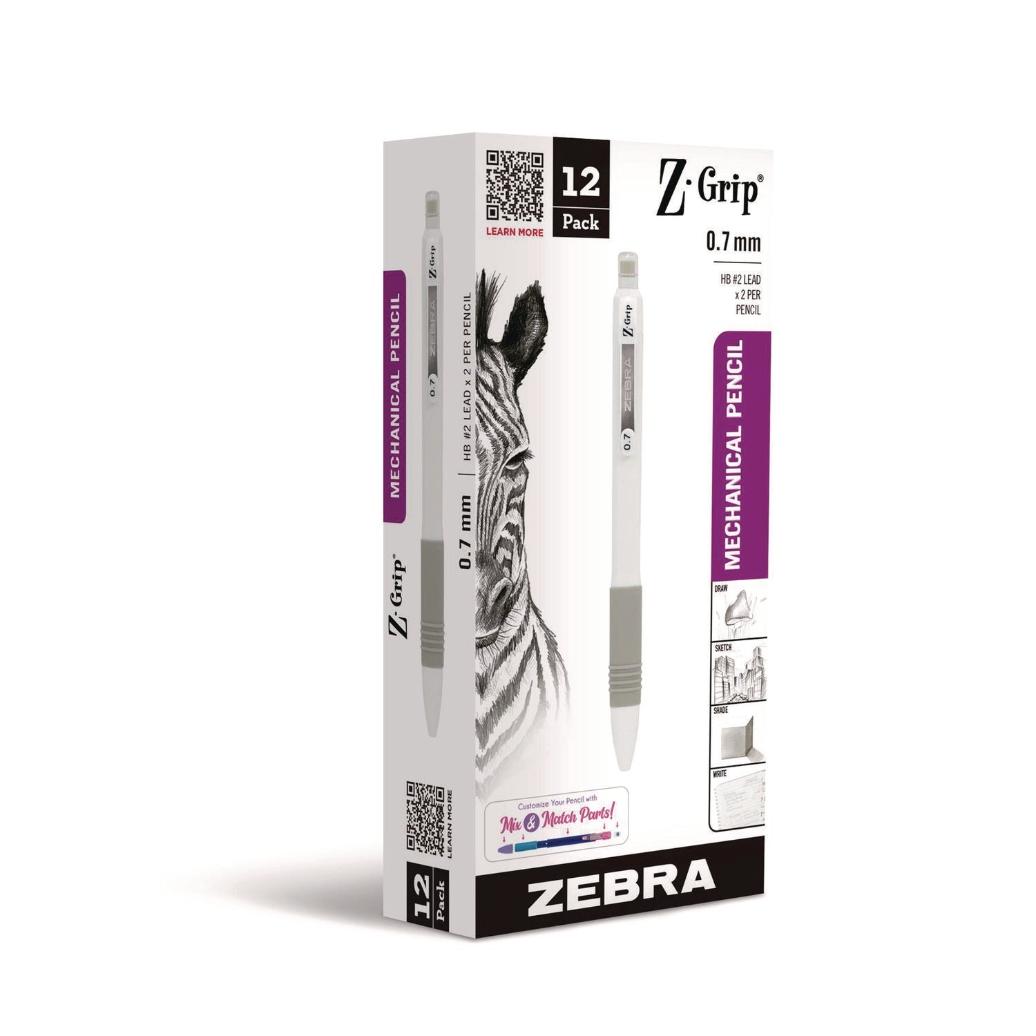 Zebra® Z-Grip Plus Mechanical Pencil, 0.7, (#2), Black Lead, White Bar ...