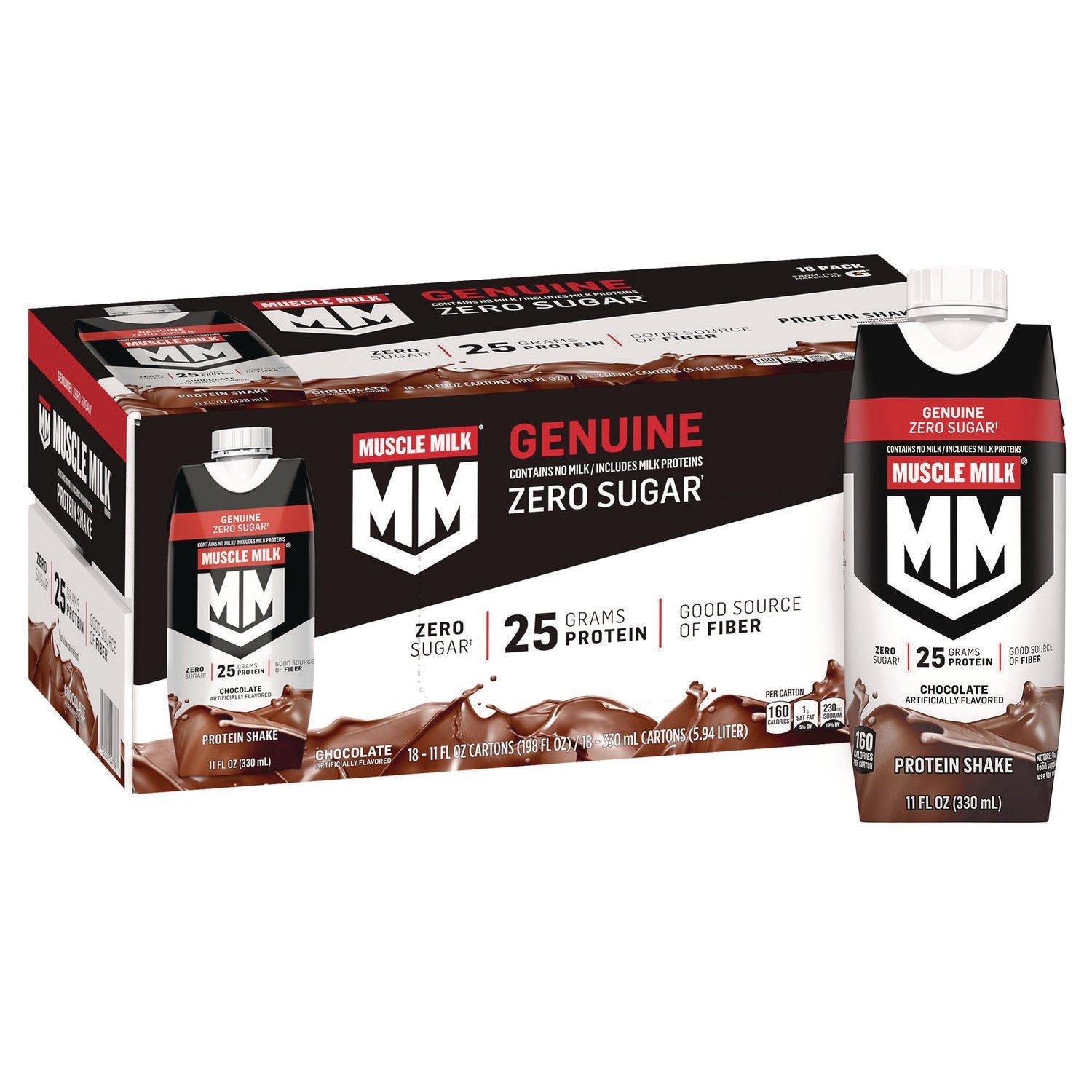 MUSCLE MILK PROTEIN™ Genuine Chocolate Protein Shake, 11 oz Carton, 18 ...