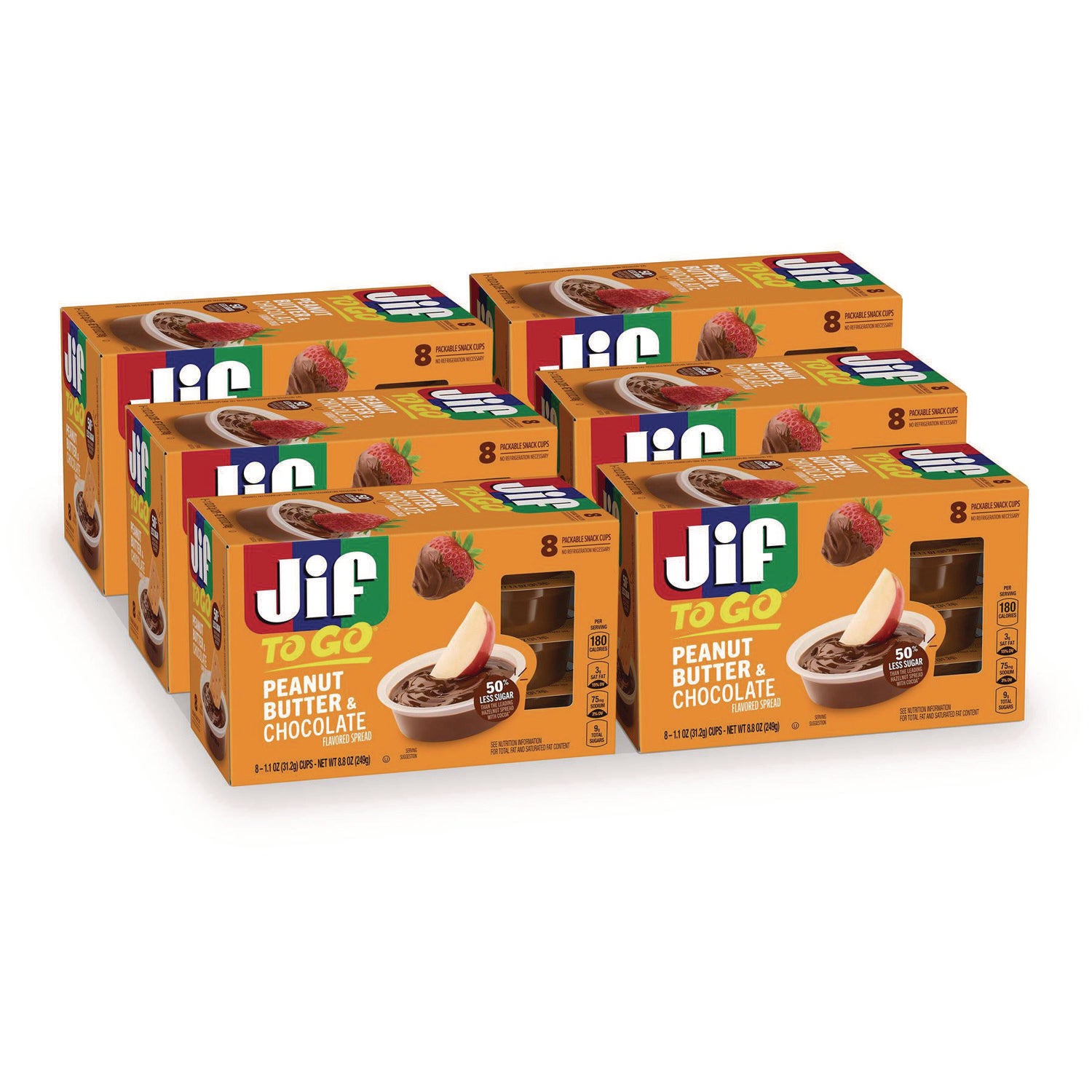 Jif To Go® Chocolate Peanut Butter, Chocolate, 1.1 oz Cups, 8 Cups/Pac ...