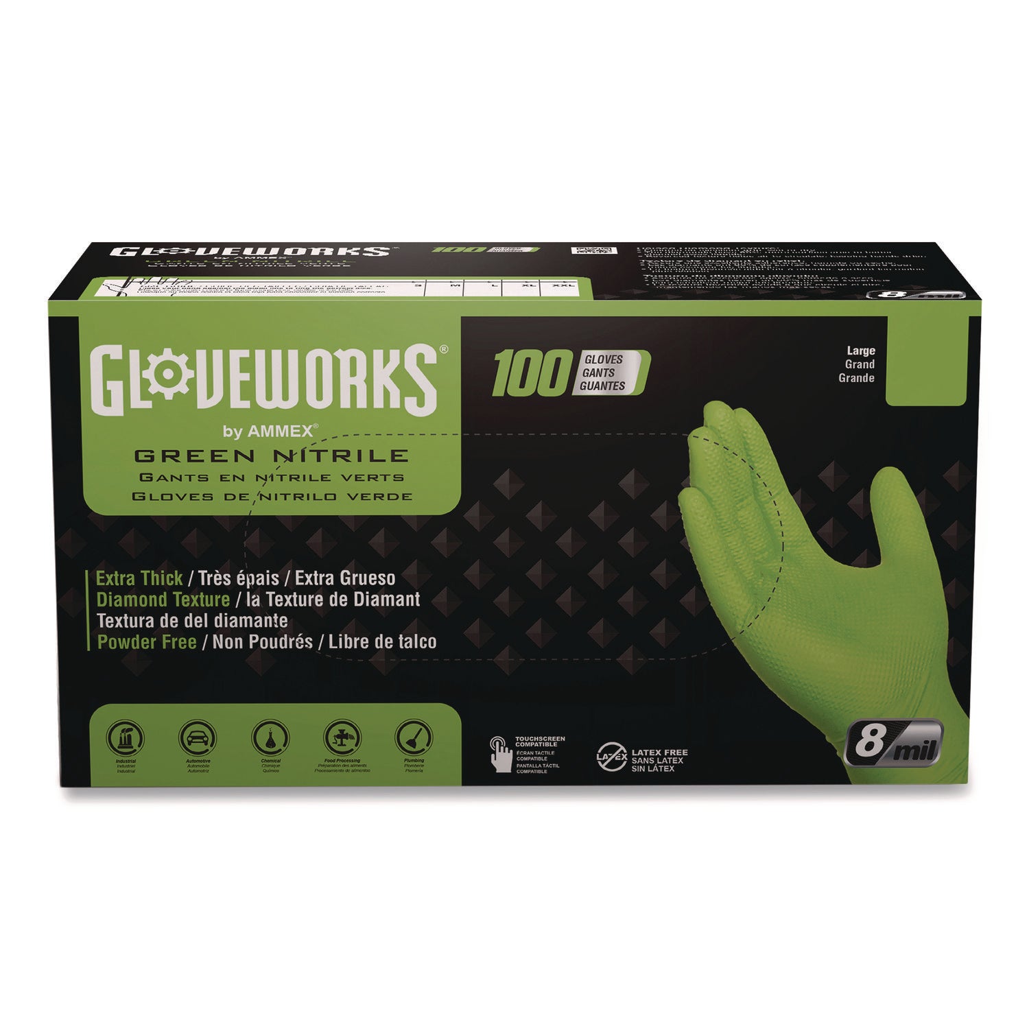 GloveWorks® by AMMEX® Heavy-Duty Industrial Nitrile Gloves, Powder-Fre ...