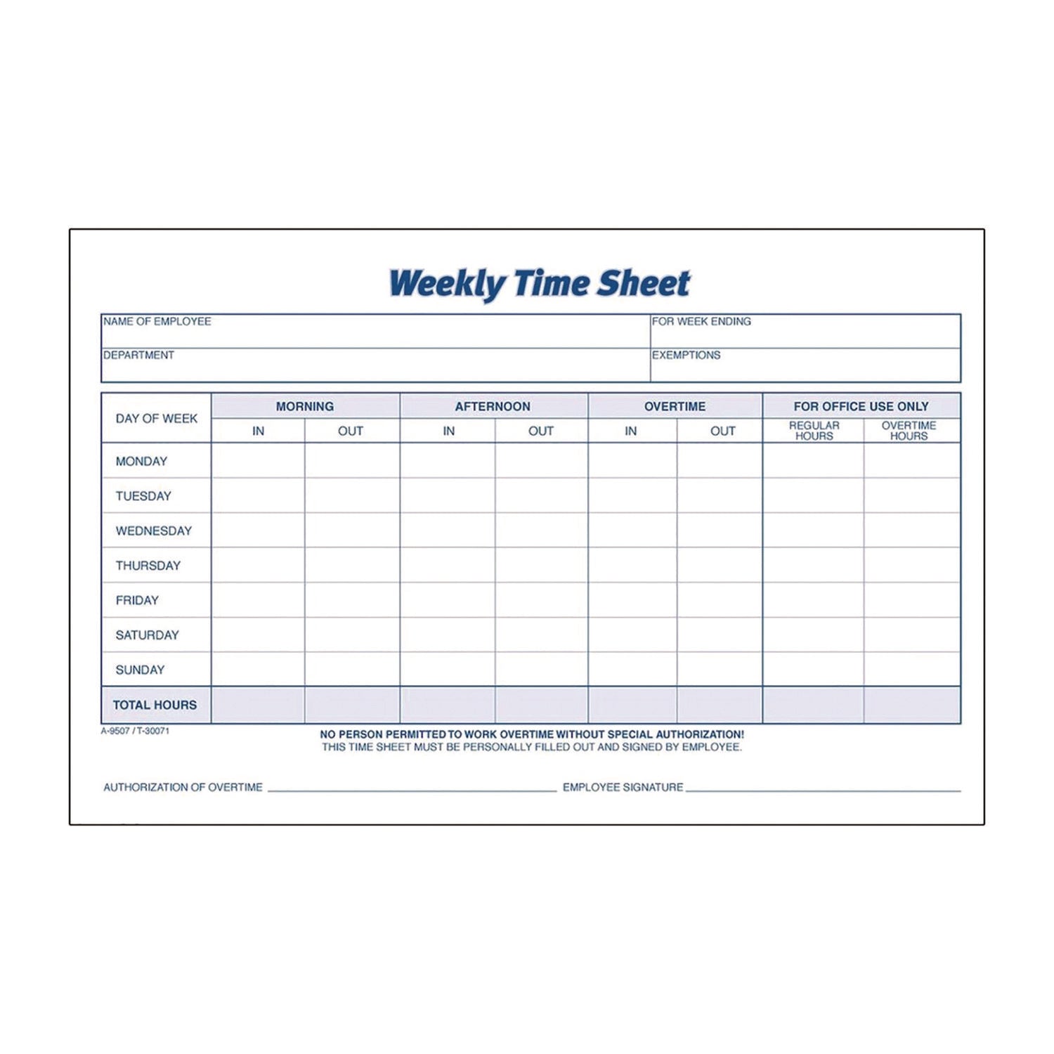 Adams® Time Sheets, One Part (No Copies), 8.5 x 5.5, 100 Forms/Pad, 2 ...