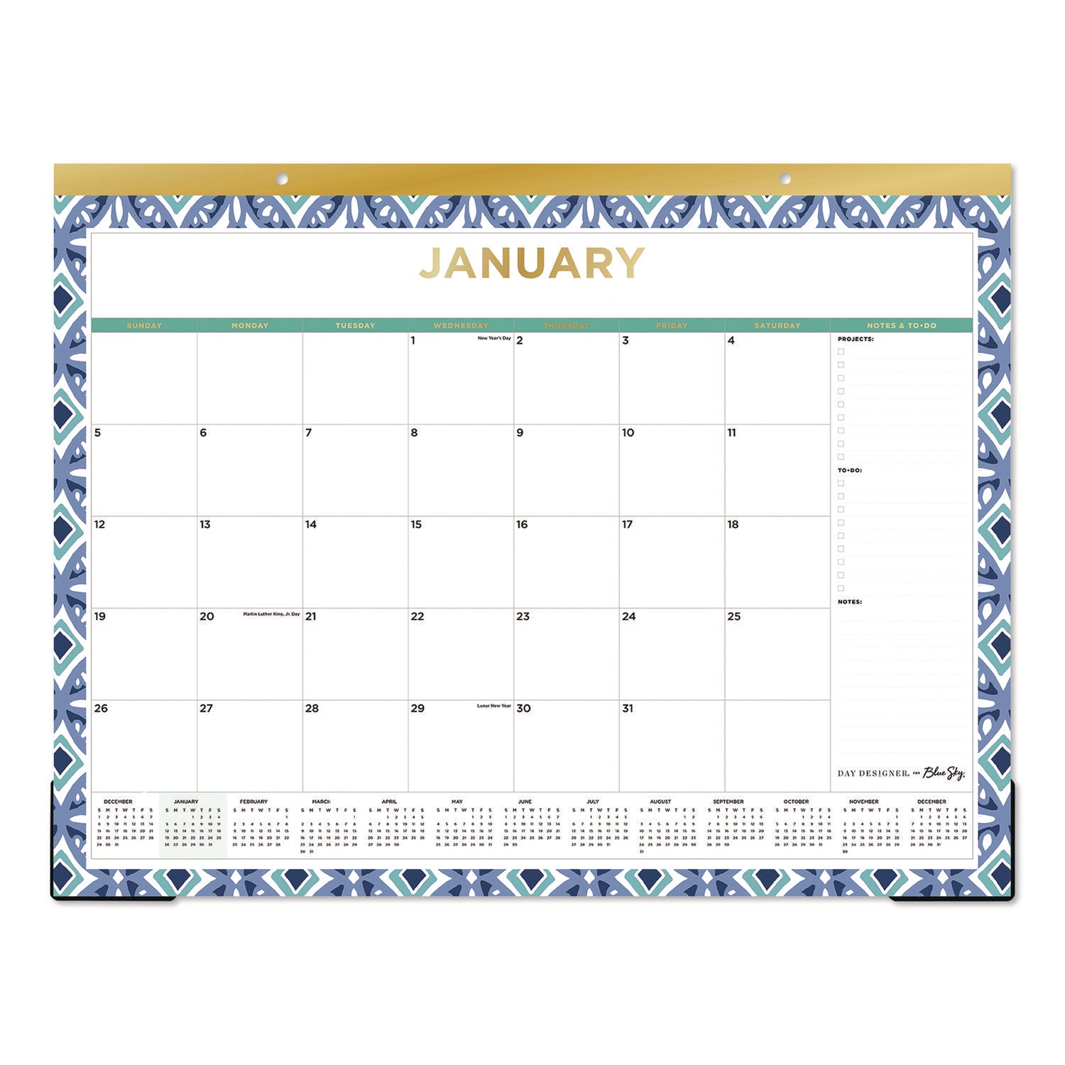 Blue Sky® Tile Desk Pad Calendar, Geometric Artwork, 22 x 17, White Sh ...