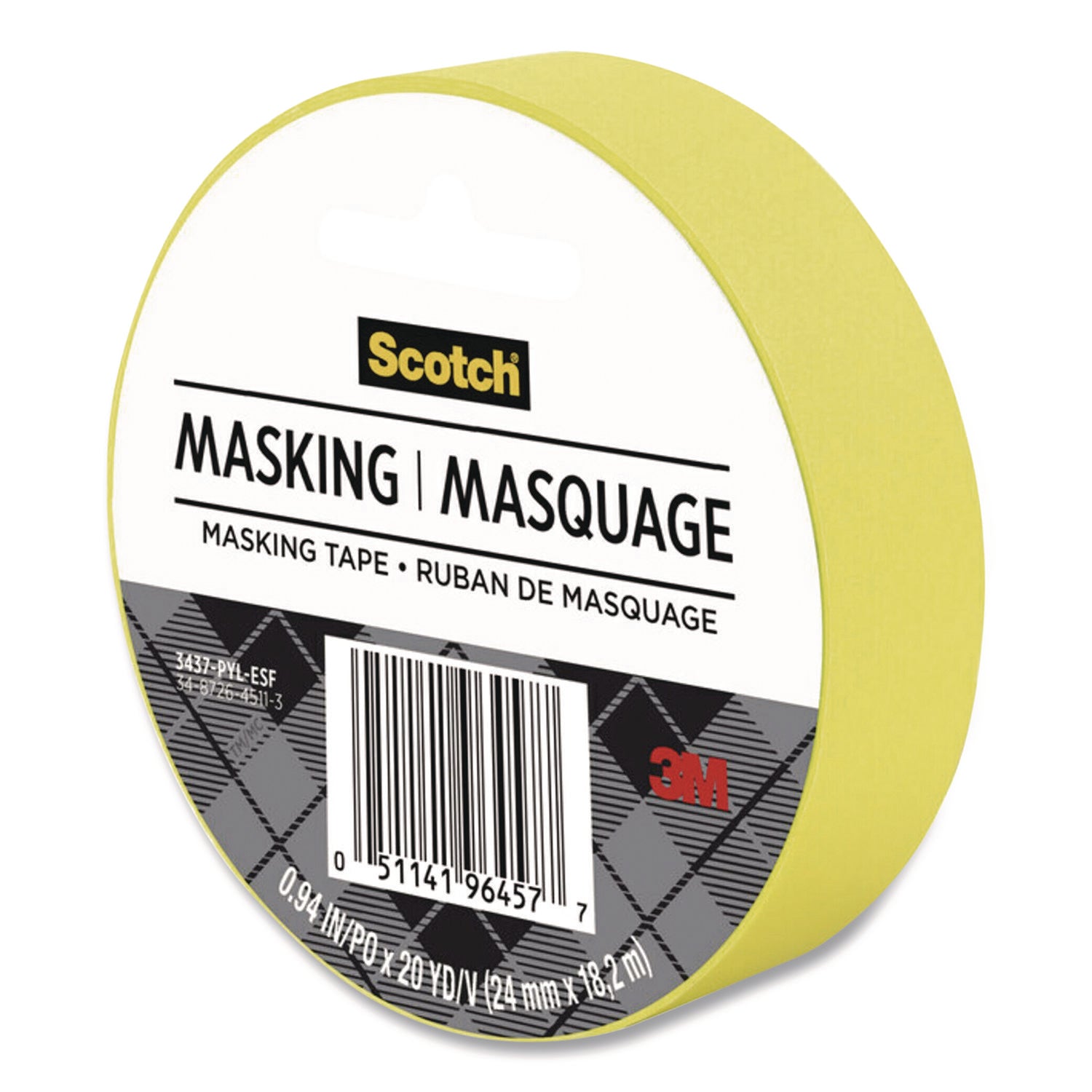 Scotch® Expressions Masking Tape, 3" Core, 0.94" x 20 yds, Yellow (MMM ...