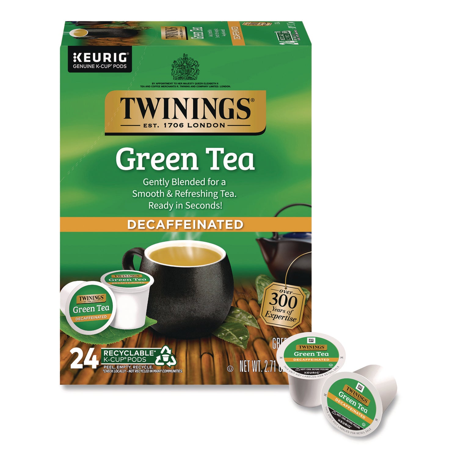 TWININGS® Tea K-Cups, Decaf Green Tea, 0.11 oz, 24/Box (TWGTNA90557) B ...