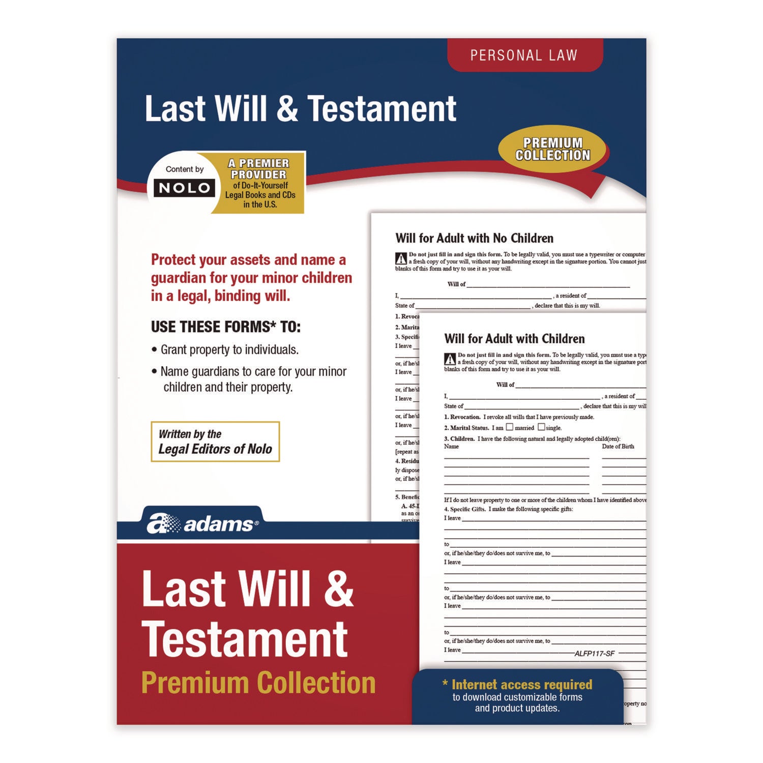 Adams Business Forms Last Will and Testament Digital Download with Ins ...