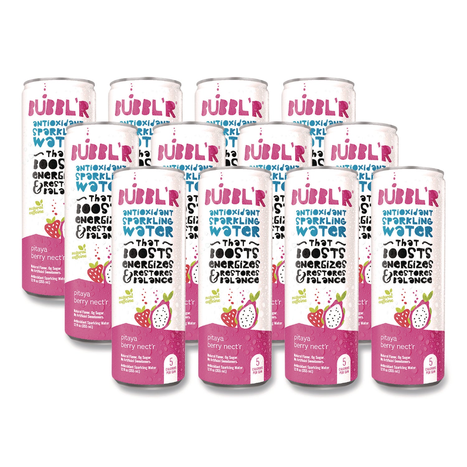 Bubbl'r Antioxidant Sparkling Water, Pitaya Berry Nect'r, 12 oz Can, 1 ...