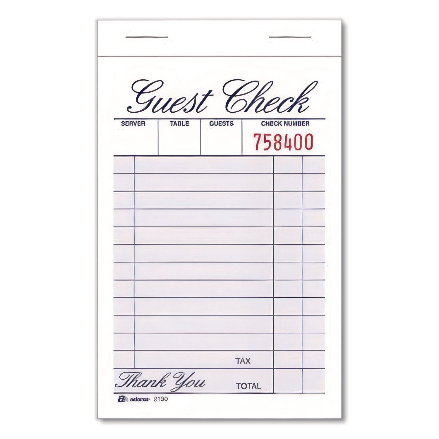 Adams Business Forms One-Part Guest Check Pad, One-Part (No Copies), 3 ...