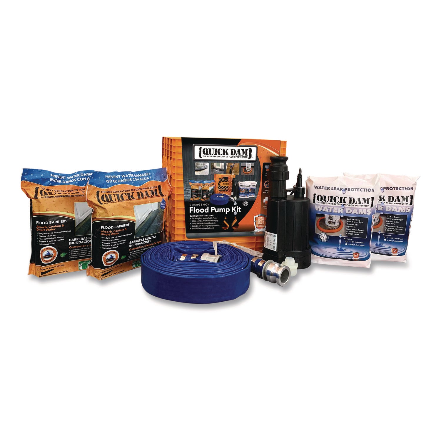 Quick Dam Pump Kit, (1) Pump, (2) 10 ft Water Barriers, (4) 10 ft Wate ...