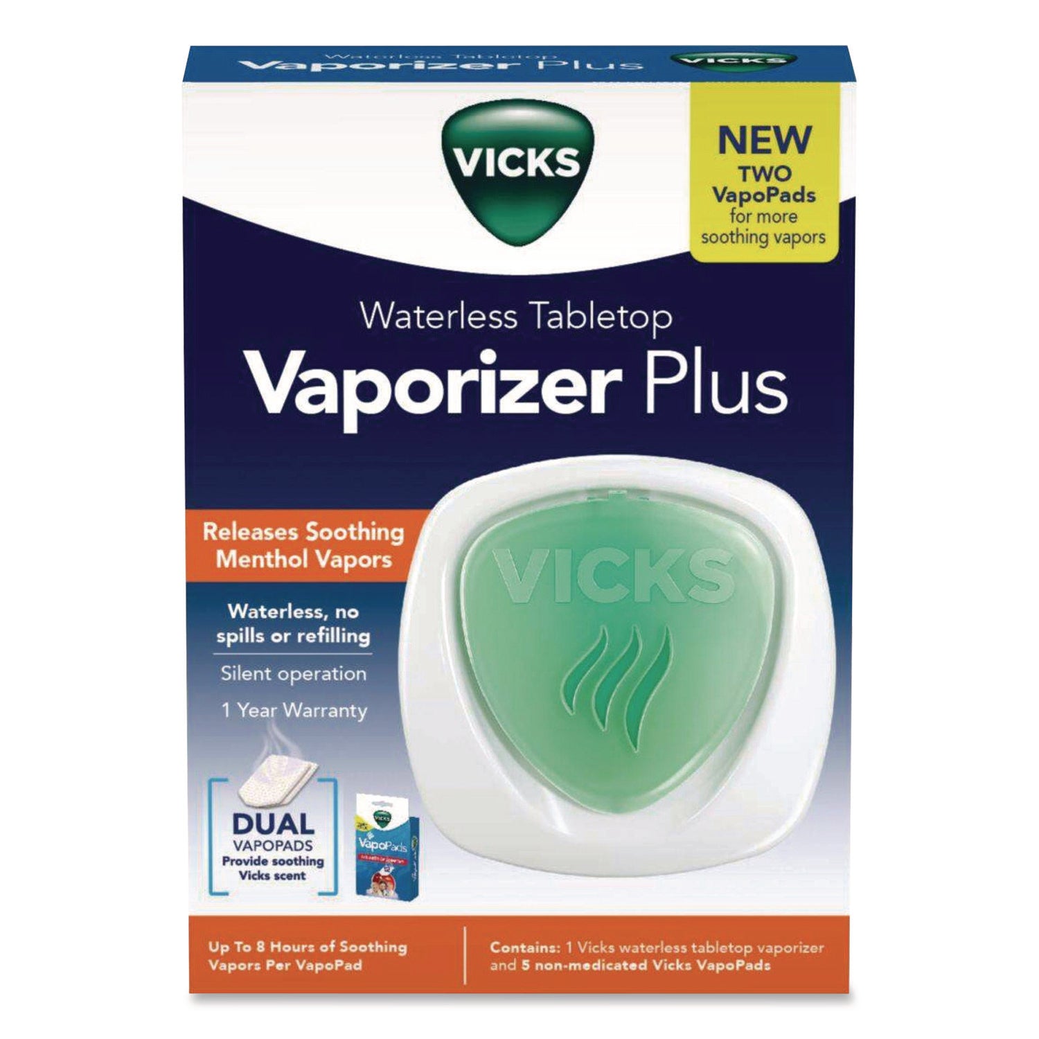 Vicks® Waterless Tabletop Vaporizer Plus,1.9 x 5.3 x 7.5, White/Mint G ...