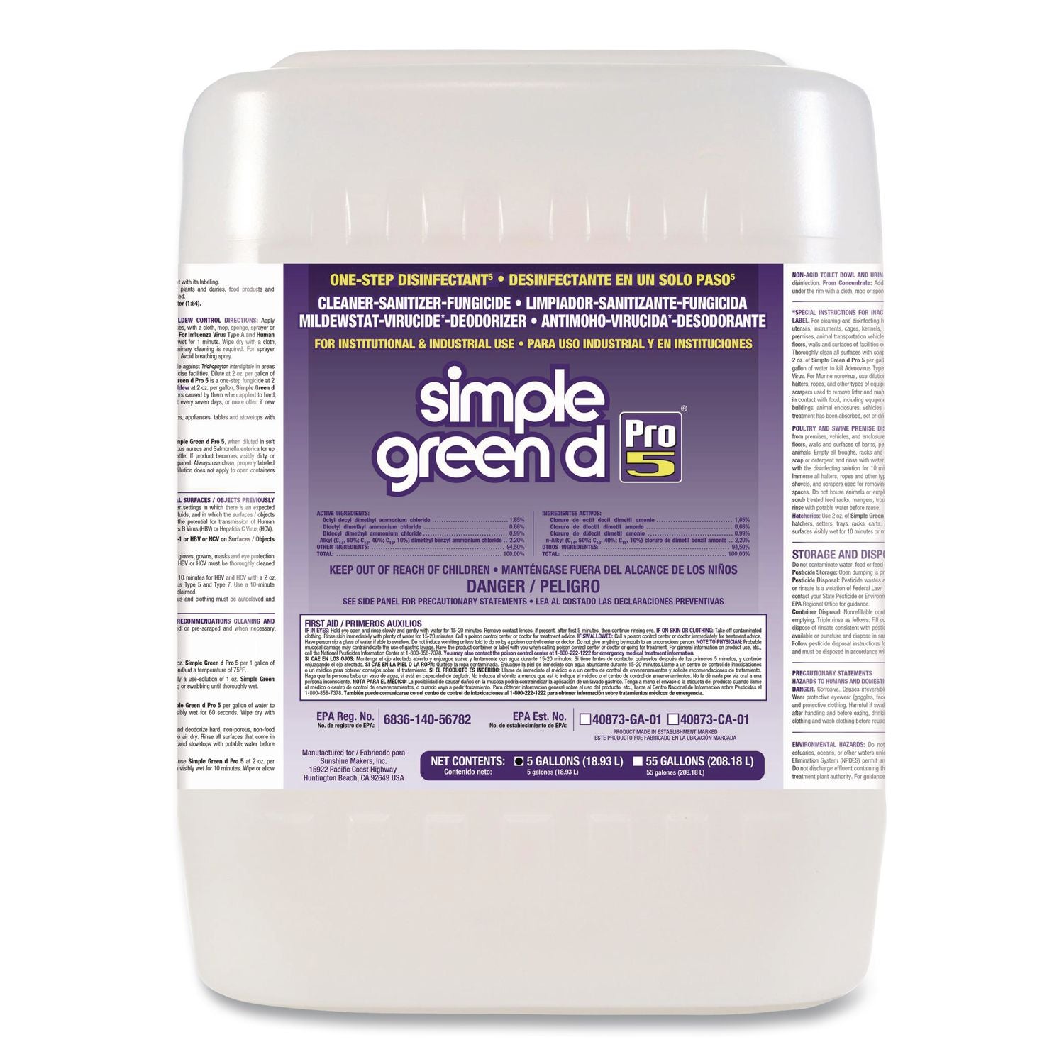 Simple Green® d Pro 5 Disinfectant, Unscented, 5 gal Pail (SMP3430505 ...