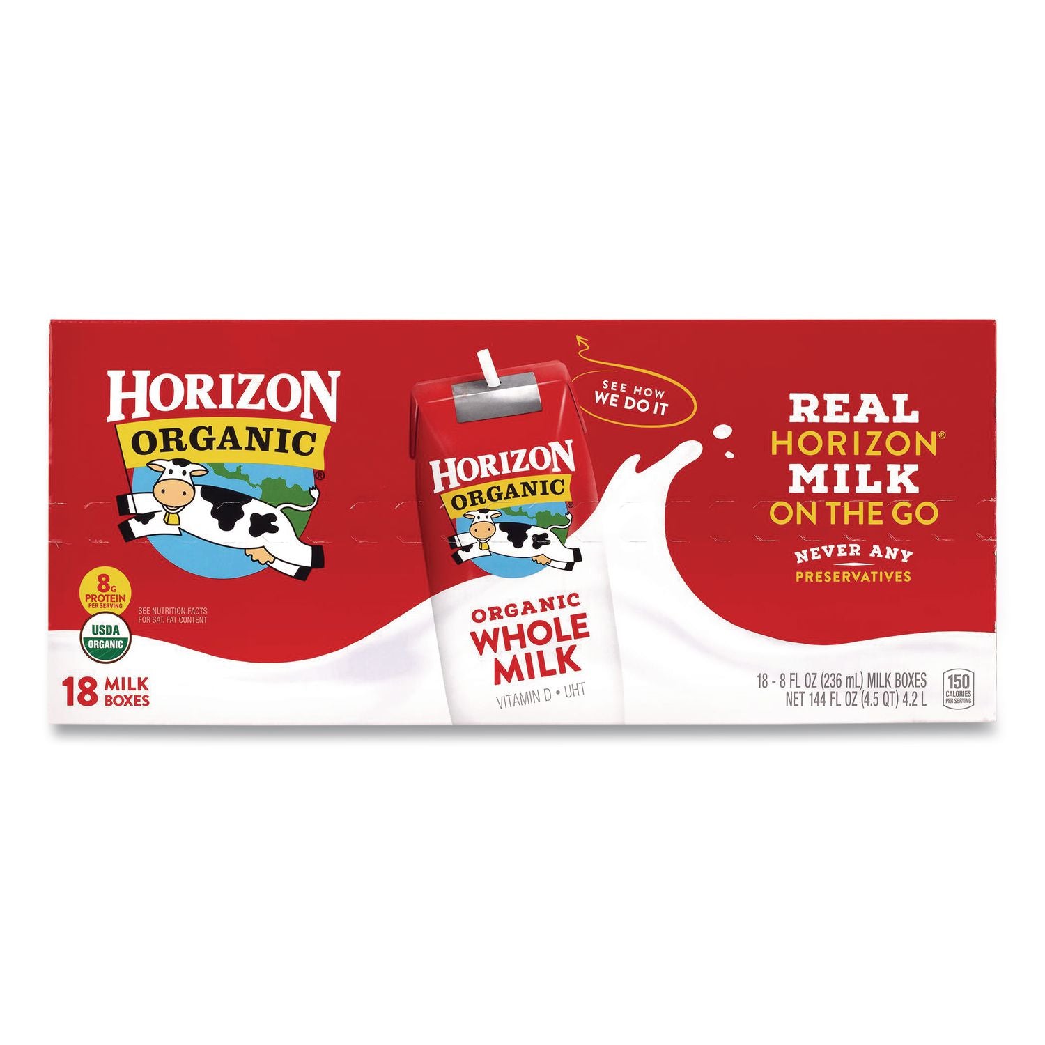 Horizon Organic Shelf-Stable Whole Milk Boxes, 8 oz Box, 18/Carton (GR ...