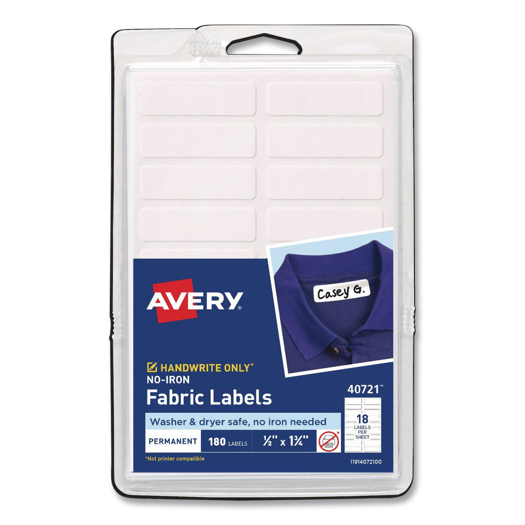 Avery® No-Iron Fabric Labels, Handwrite Only, 0.5 x 1.75, White, 18/Sh ...