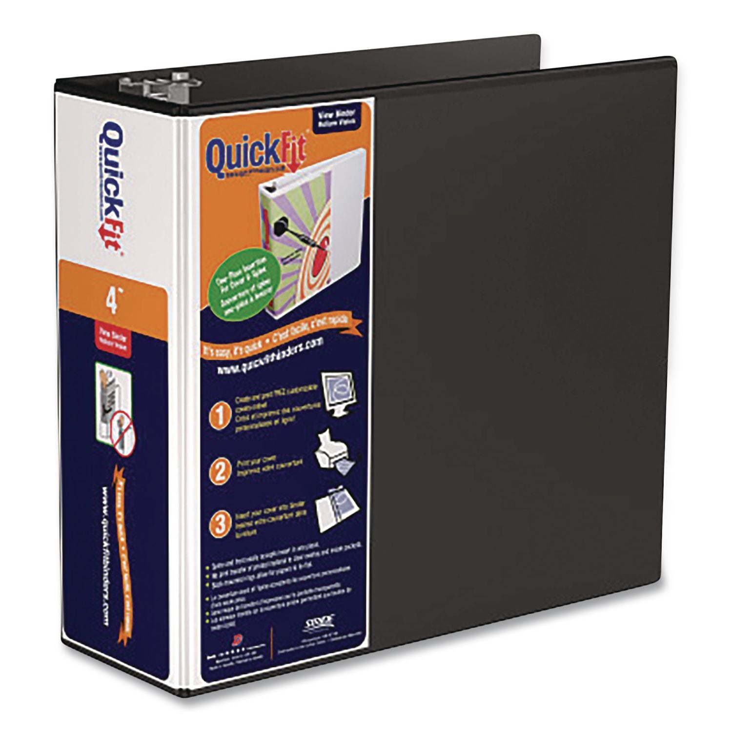 Stride QuickFit D-Ring View Binder, 3 Rings, 4" Capacity, 11.5 x 8, Bl ...