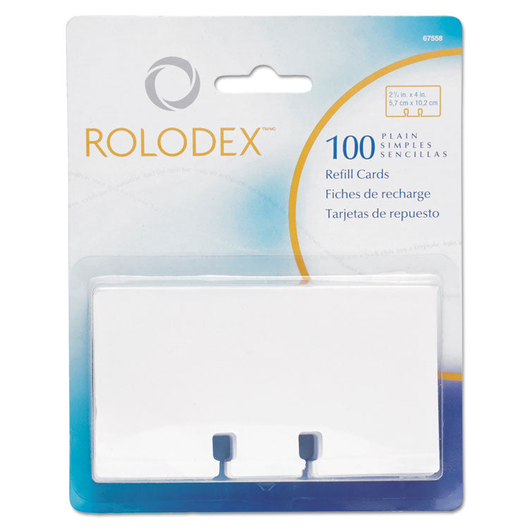 Rolodex™ ROL67558 Plain Unruled Refill Card, 2.25 x 4, White, 100 Cards ...