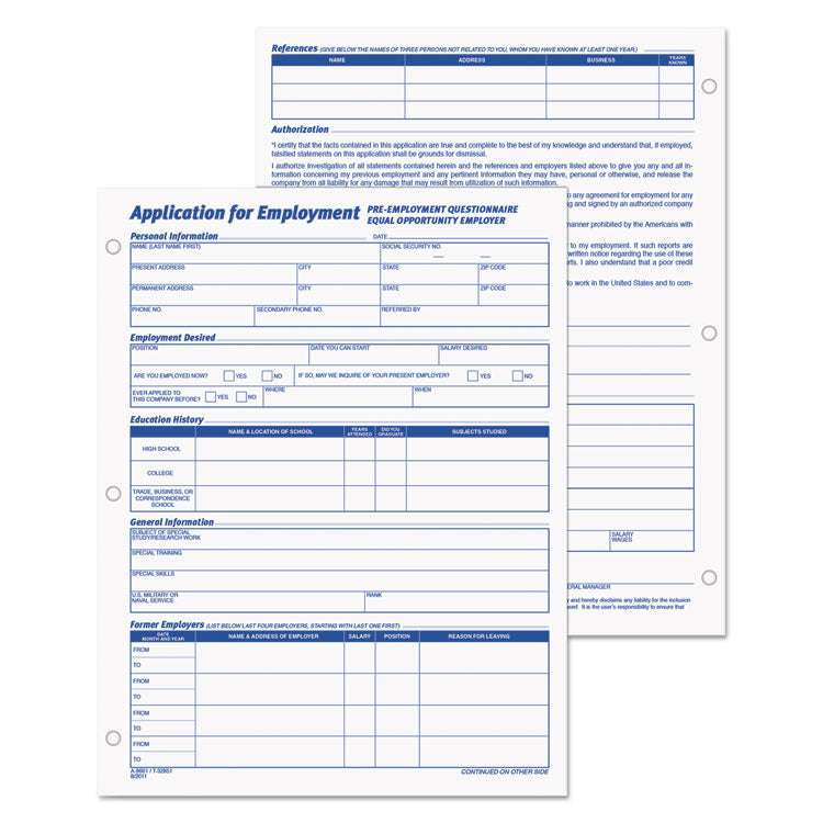TOPS™ TOP32851 Employee Application Form, One-Part (No Copies), 11 x 8. ...