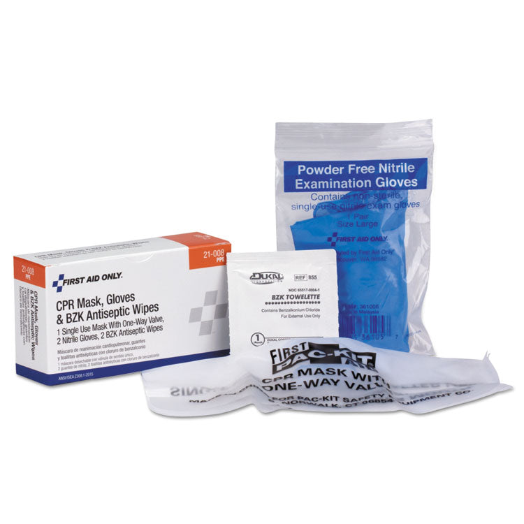 First Aid Only™ FAO21008 CPR Mask with Gloves and Wipes, 2 Gloves, 2 ...