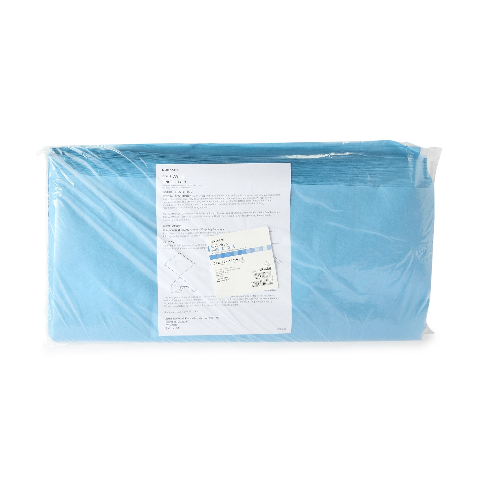 McKesson Sterilization Wrap Blue 24 X 24 Inch Single Layer Cellulose S ...