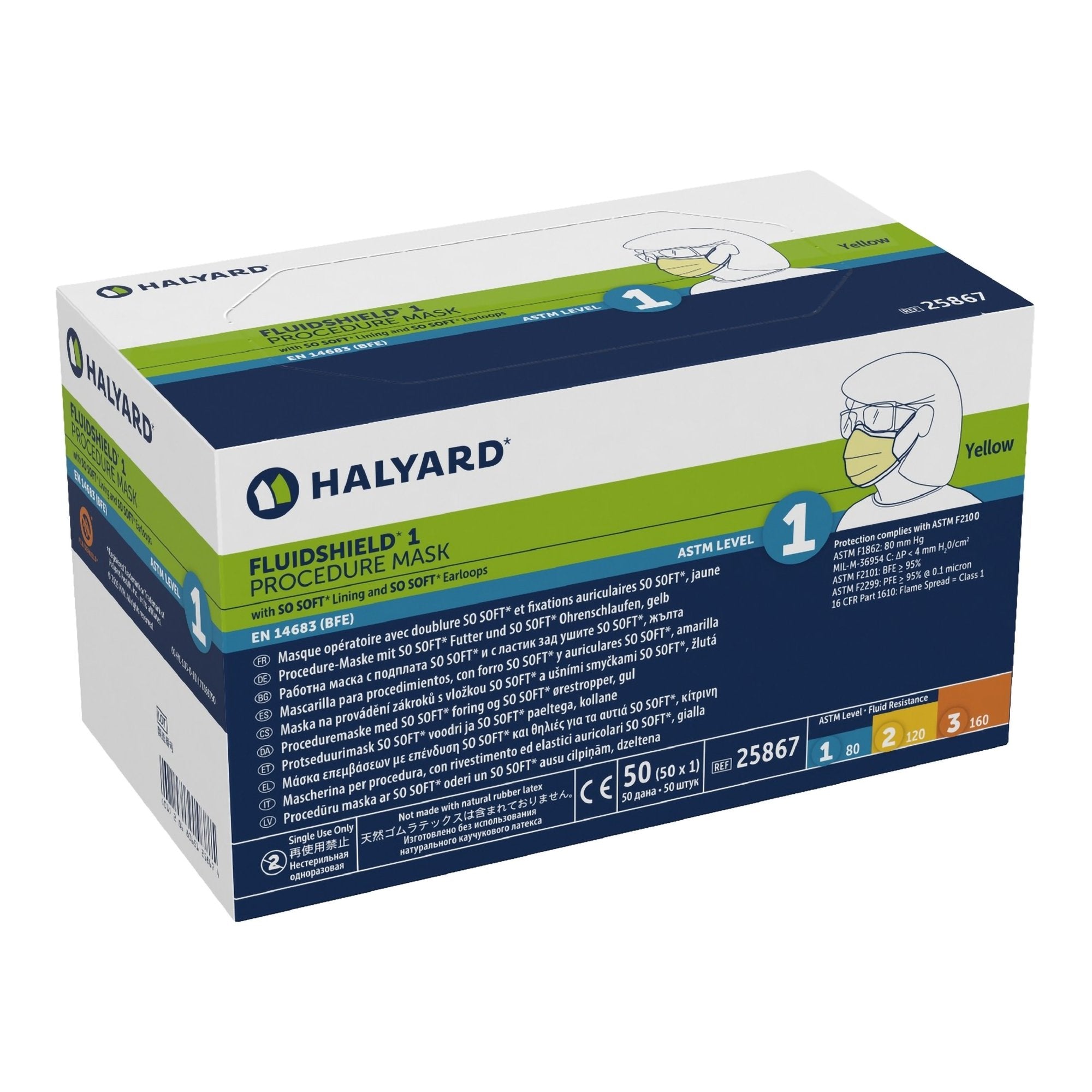 FluidShield Procedure Mask ASTM Level 1 Earloops One Size Fits Most (7 ...