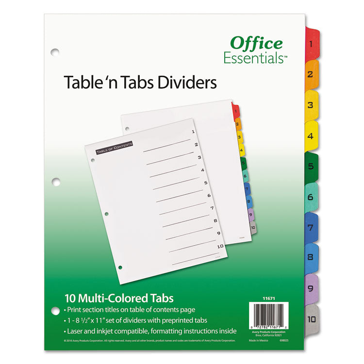 Office Essentials™ AVE11671 Table 'n Tabs Dividers, 10-Tab, 1 to 10, 11 ...