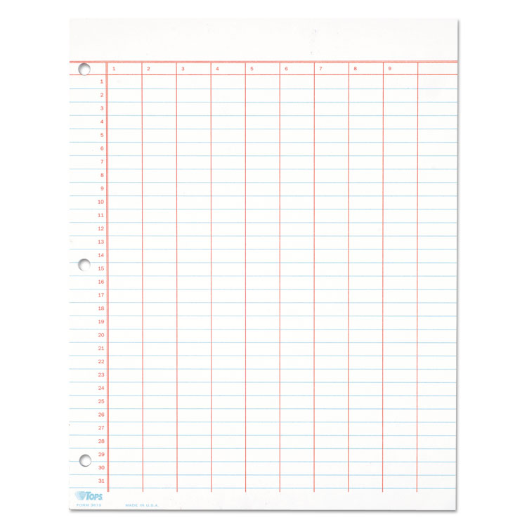 TOPS™ TOP3619 Data Pad with Numbered Column Headings, Data/Lab-Record ...