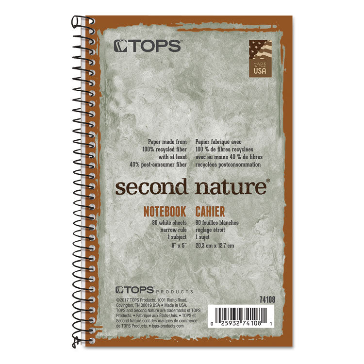 TOPS™ TOP74108 Second Nature Single Subject Wirebound Notebooks, Narrow ...
