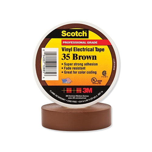 3M™ Vinyl Electrical Color Coding Tape 35, 3/4 in x 66 ft, Brown (500 ...