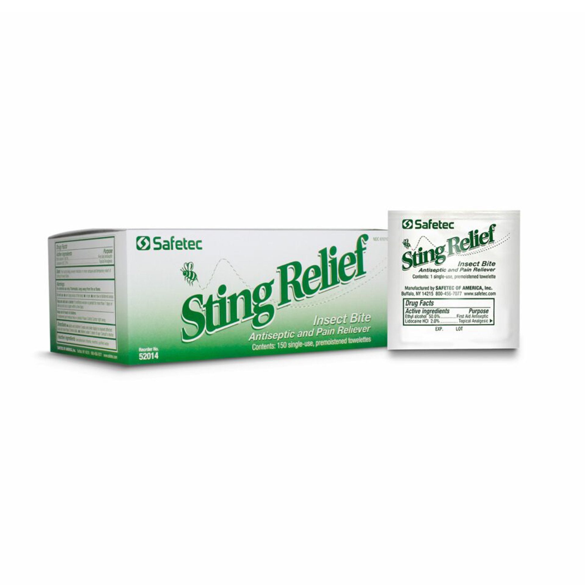 Safetec® Sting and Bite Relief Ethyl Alcohol / Lidocaine Towelette Ind ...