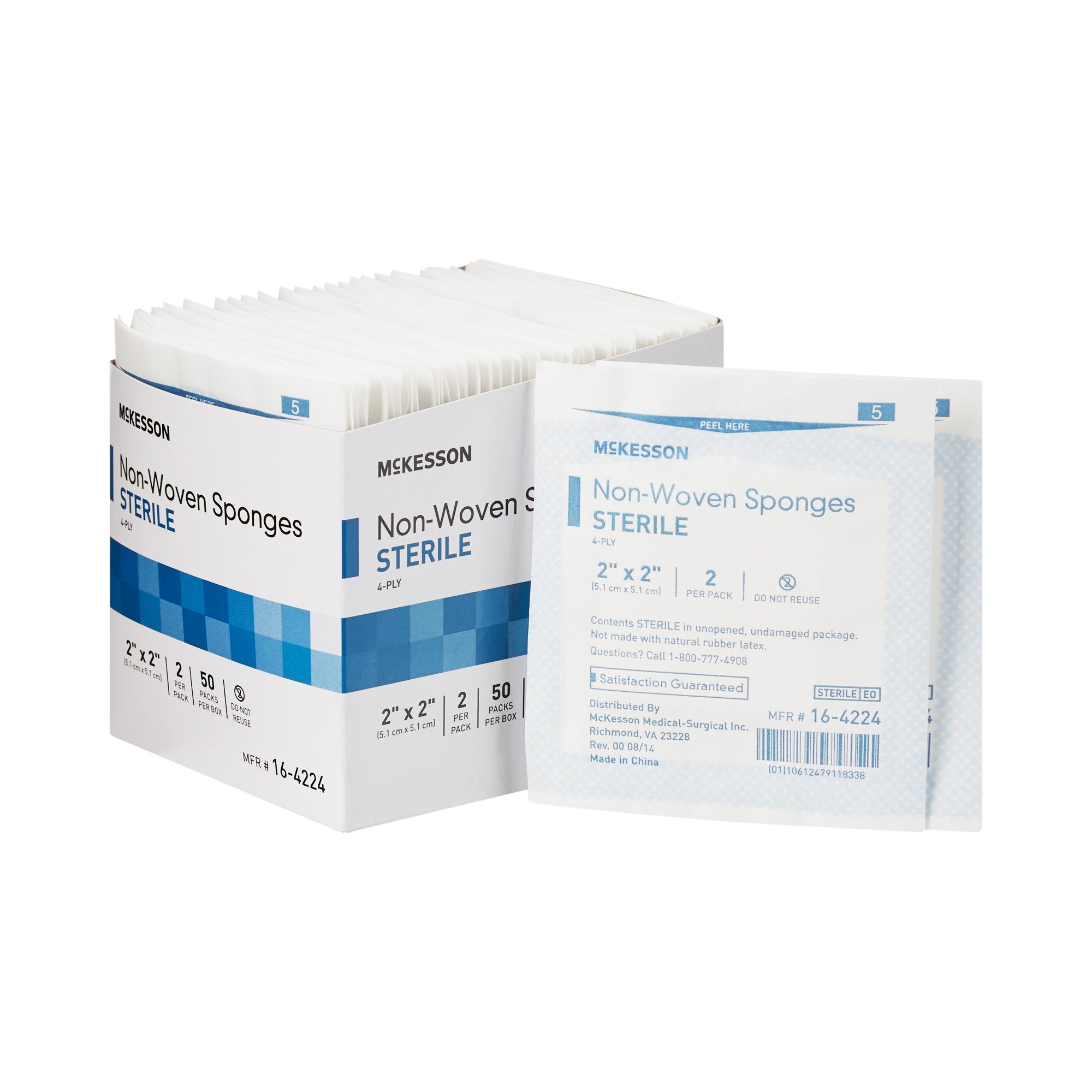 McKesson Nonwoven Sponge 2 X 2 Inch 4-Ply Sterile 2 per Pack (446032_P ...