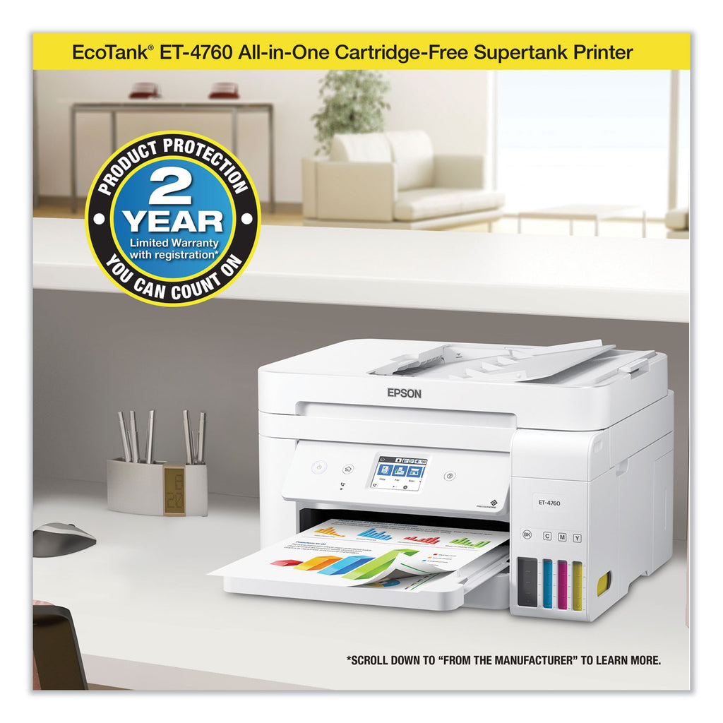 Epson® EcoTank ET-4760 All-in-One Supertank Printer, Copy Fax/Print/Sc ...