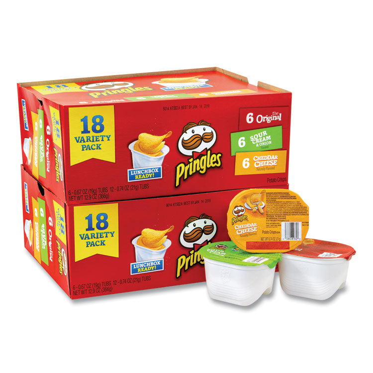 Pringles® Potato Chips, Assorted, 0.67 oz Tub, 18 Tubs/Box, 2 Boxes/Ca ...