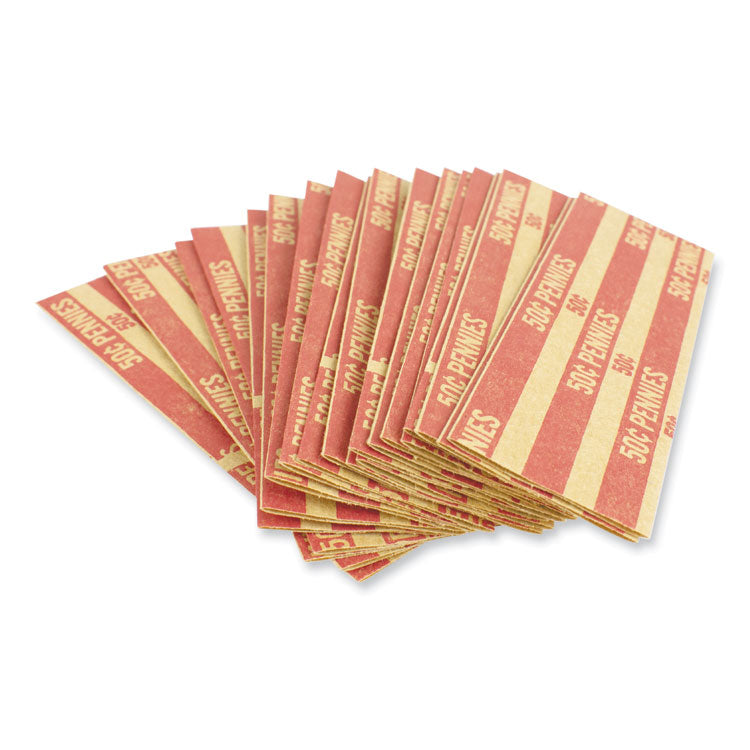 CONTROLTEK® CNK560042 Flat Tubular Coin Wrap, Pennies, $0.50, Red ...