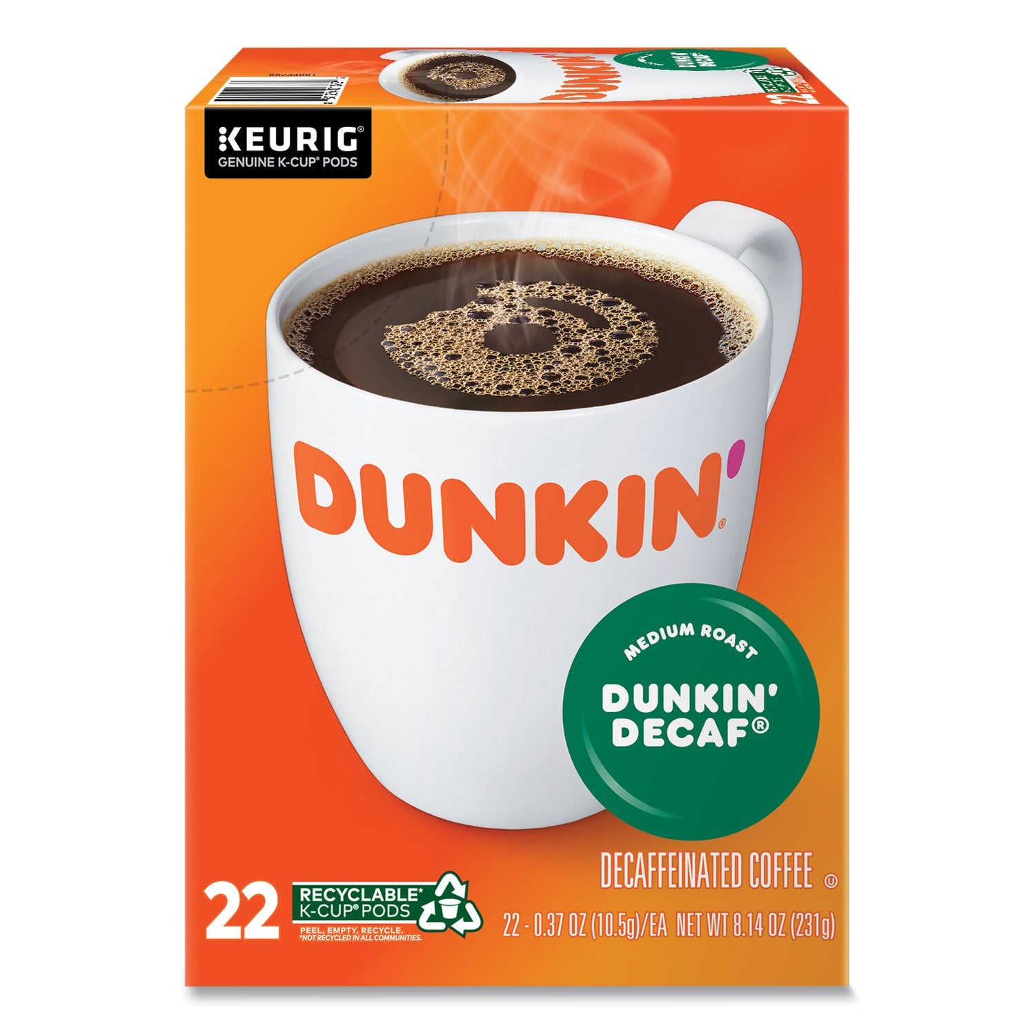 Dunkin Donuts® K-Cup Pods, Dunkin' Decaf, 22/Box (GMT1269) Box of 22 ...