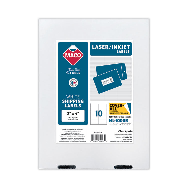MACO® MACML1000B Cover-All Opaque Laser/Inkjet Shipping Labels, Inkjet ...