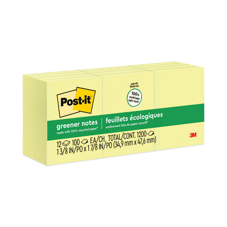 Post-it® Greener Notes MMM653RPYW Original Recycled Note Pads, 1.5" x 2 ...