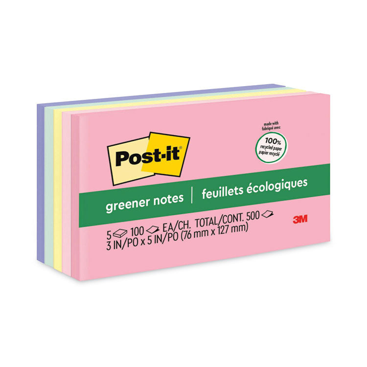 Post-it® Greener Notes MMM655RPA Original Recycled Note Pads, 3" x 5 ...