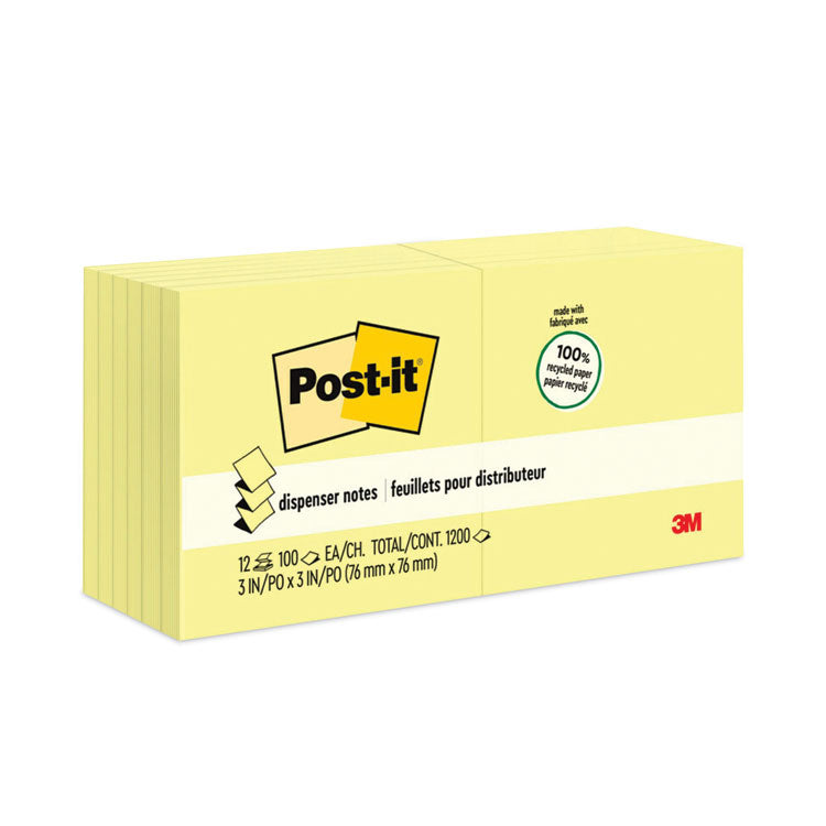 Post-it® Greener Notes MMMR330RP12YW Original Recycled Pop-up Notes, 3 ...